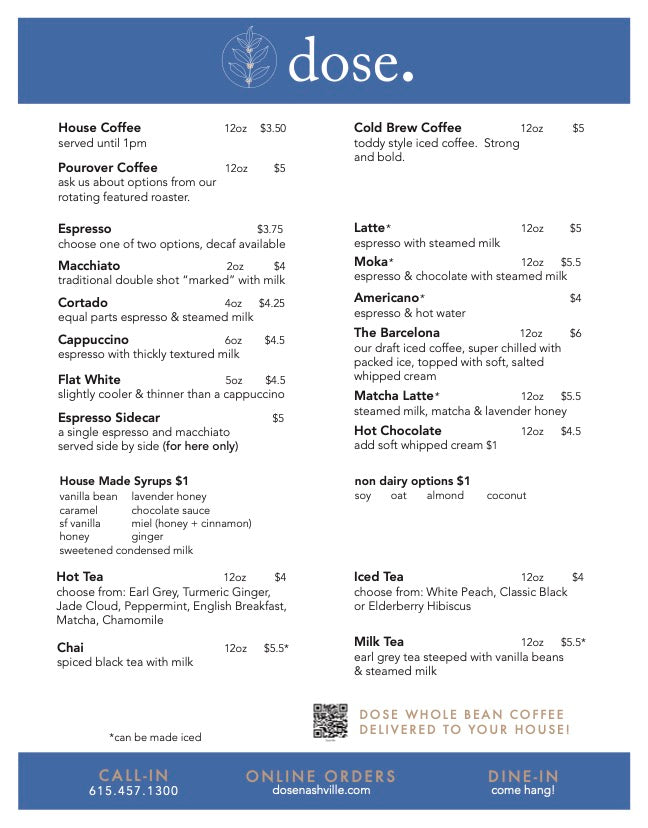 West End Menu – Dose Nashville