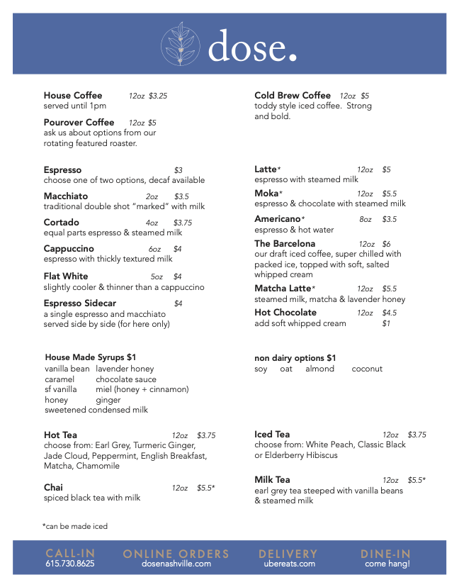 Riverside Menu – Dose Nashville
