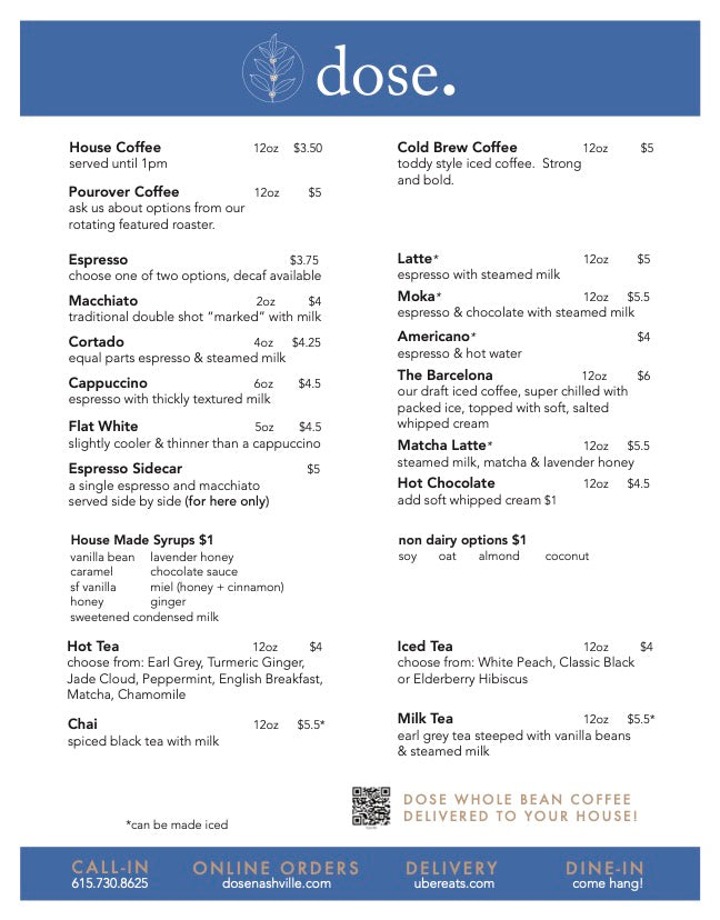 Riverside Menu – Dose Nashville